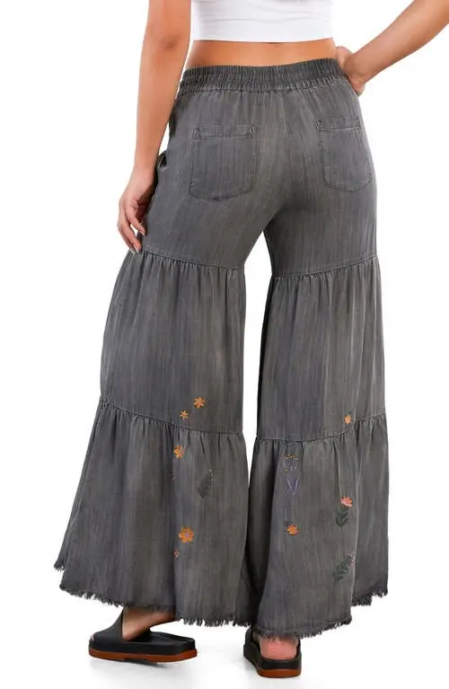 BILLY T Floral Stitched Wide-leg Pants - Smoked Pearl