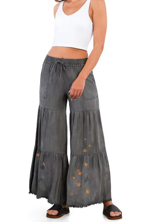 BILLY T Floral Stitched Wide-leg Pants - Smoked Pearl