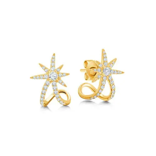 GRAZIELA Starburst Diamond Ear Cuffs - Yellow Gold