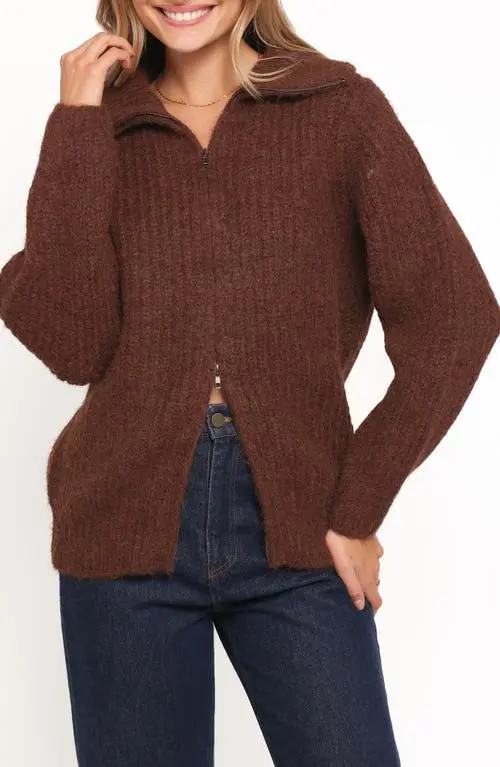 PETAL & PUP Ribbed Zip-up Cardigan - Chocolate