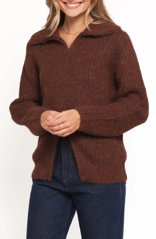 PETAL & PUP Ribbed Zip-up Cardigan - Chocolate