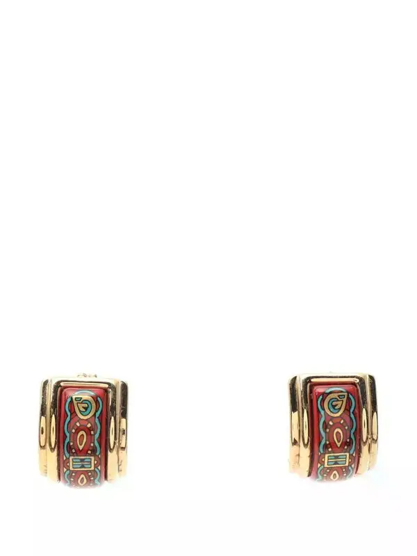 Hermès 20th Century Enamel Clip On Costume Earrings - Red