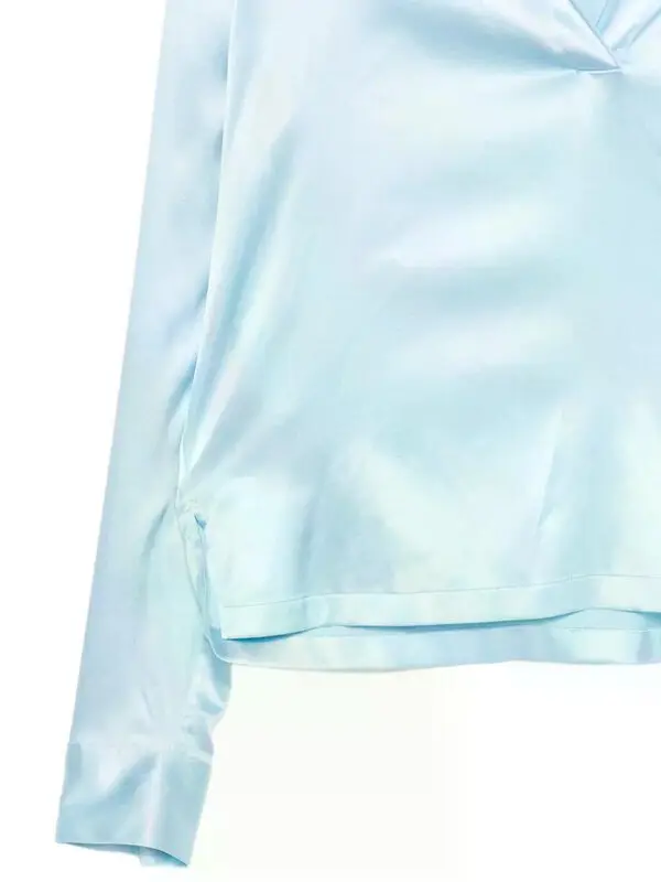 TOM FORD Logo-embroidered Satin Polo Top - Blue