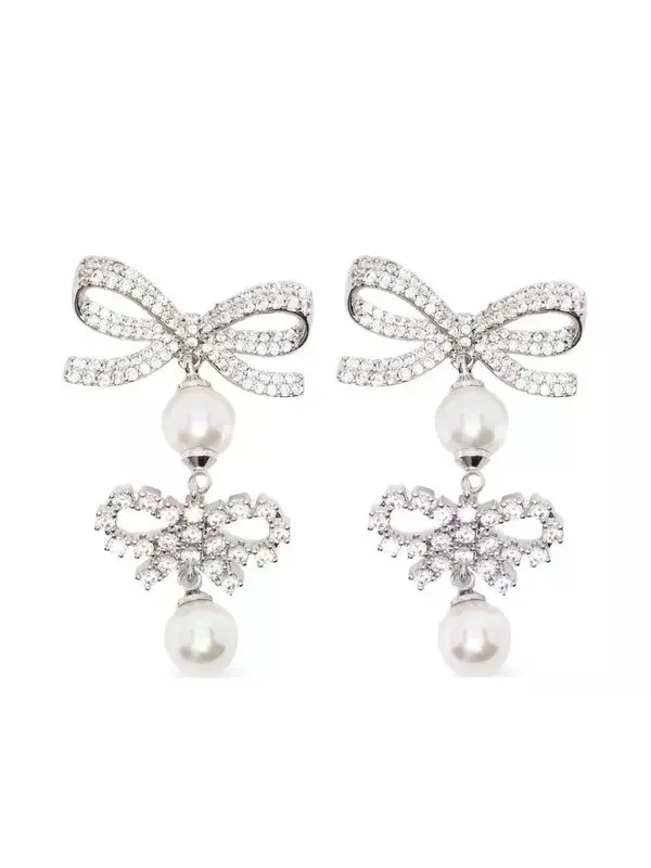 SELF-PORTRAIT Double-bow Pearl-drop Earrings - Silver