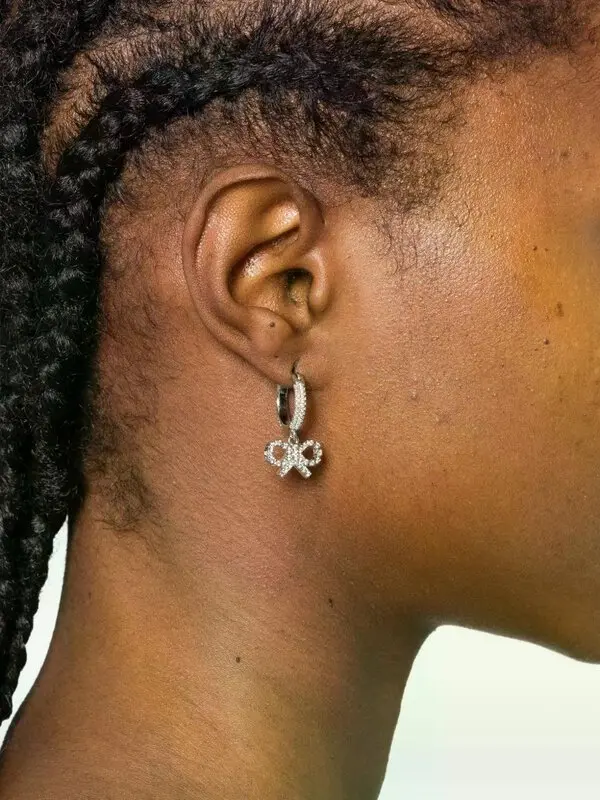 SELF-PORTRAIT Crystal Bow Hoop Earrings - Silver