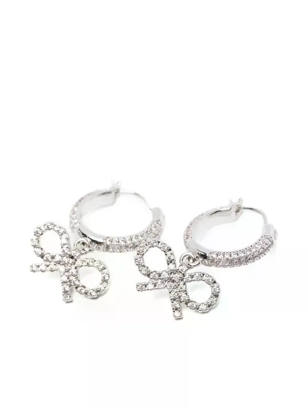 SELF-PORTRAIT Crystal Bow Hoop Earrings - Silver