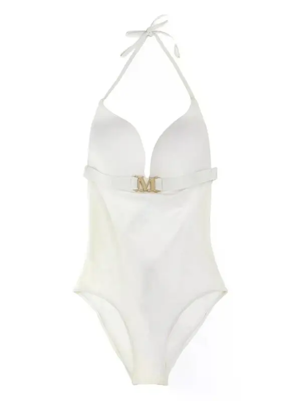 Max Mara Monogram-belt Swimsuit - White