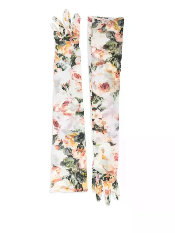 Magda Butrym Floral Print Long Gloves - White