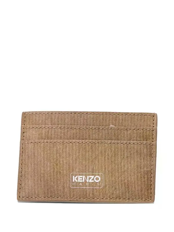 Kenzo Ribbed-texture Leather Card Holder - Neutrals