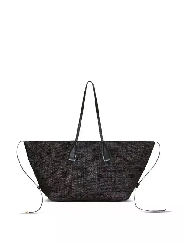 Balmain Raffia And Calfskin Track Tote Bag
