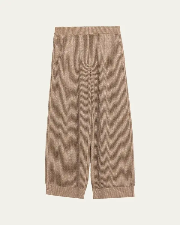 Brunello Cucinelli Metallic Cotton Rib Wide-leg Trousers