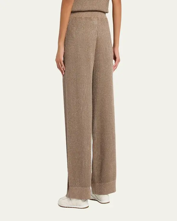 Brunello Cucinelli Metallic Cotton Rib Wide-leg Trousers