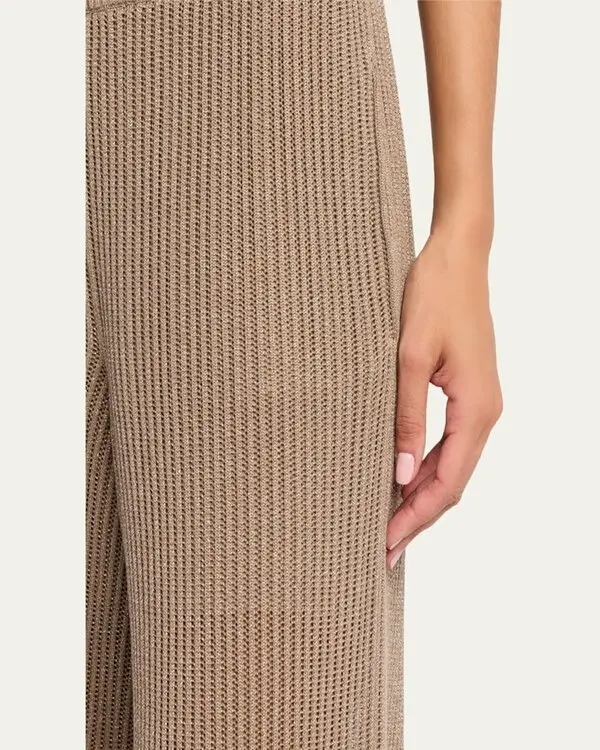 Brunello Cucinelli Metallic Cotton Rib Wide-leg Trousers