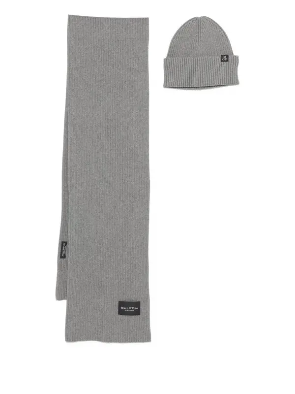 Marc O'polo Ribbed Scarf And Hat Set - Grey