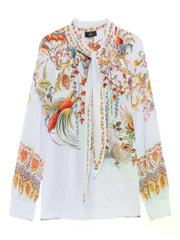 Etro Tie-neck Bird-print Blouse