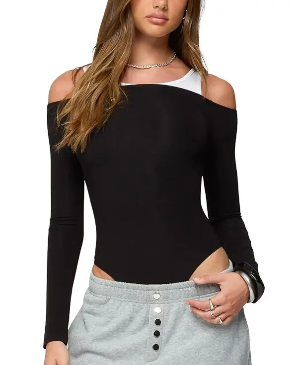 EDIKTED Layered Ribbed Off Shoulder Bodysuit