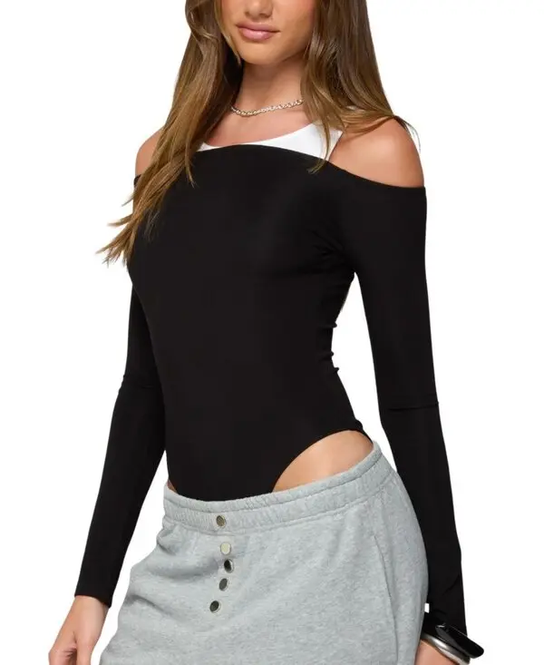 EDIKTED Layered Ribbed Off Shoulder Bodysuit