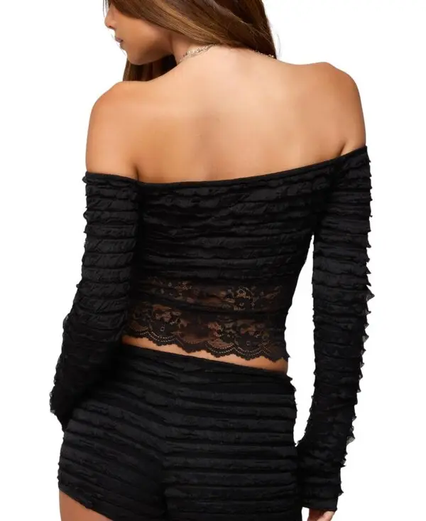 EDIKTED Lacey Ruffled Off Shoulder Top