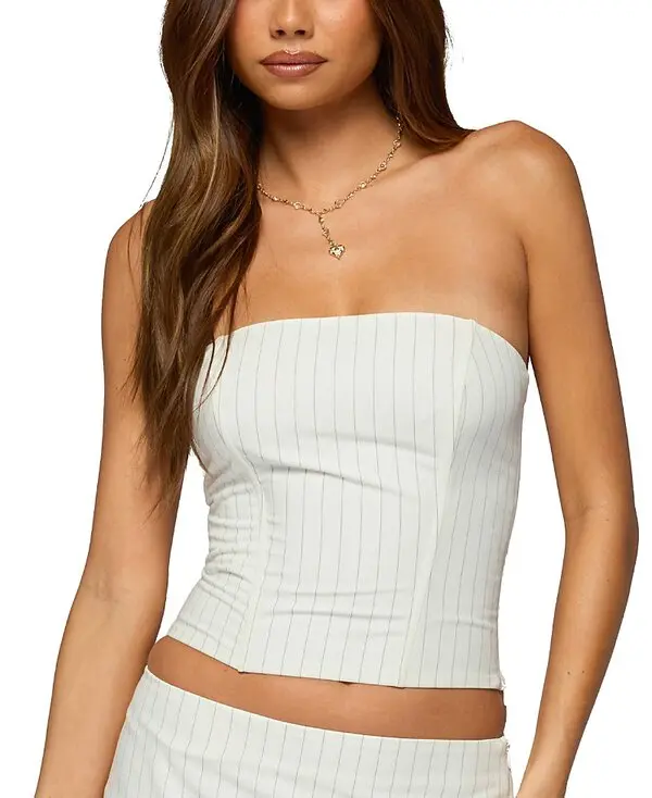 EDIKTED Maeve Pinstripe Corset - White