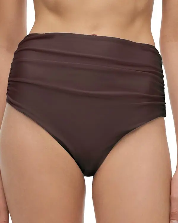 Simkhai Teya High-waisted Ruched Bikini Bottoms - Chocolate