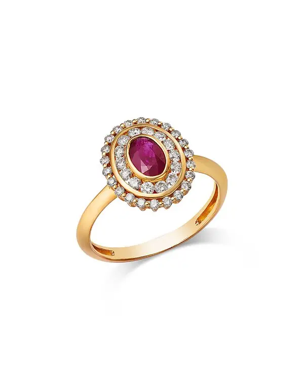 Bloomingdale'S Ruby And Diamond Oval Halo Ring - Gold