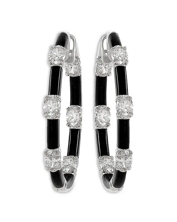 Etho Maria 18k Onyx & Diamond Hoop Earrings - White Gold