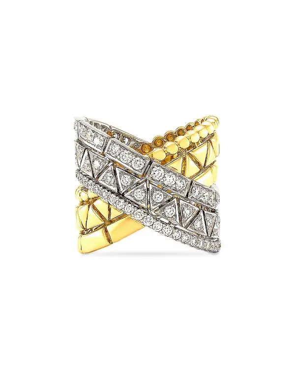 Etho Maria 18k Gold Crossover Ring With Diamonds - White/gold