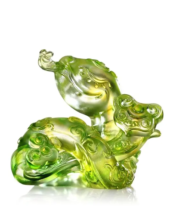 LIULI Ruyi's Twelve Blessings Clever Little Snake Zodiac Crystal Figurine - Amber / Green Clear