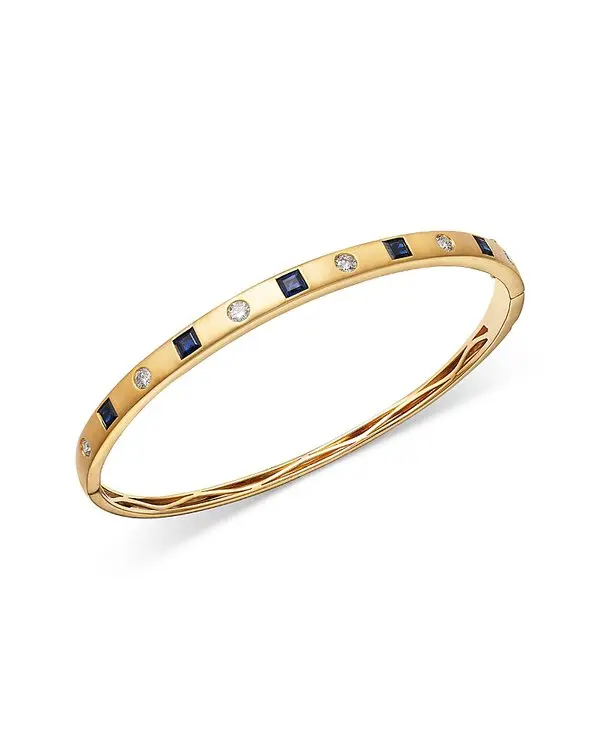 Bloomingdale'S Emerald And Diamond Bangle Bracelet - Blue/gold