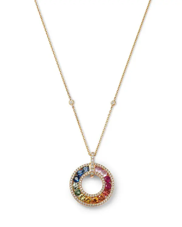 Bloomingdale'S Rainbow Sapphire And Diamond Circle Pendant Necklace - Gold
