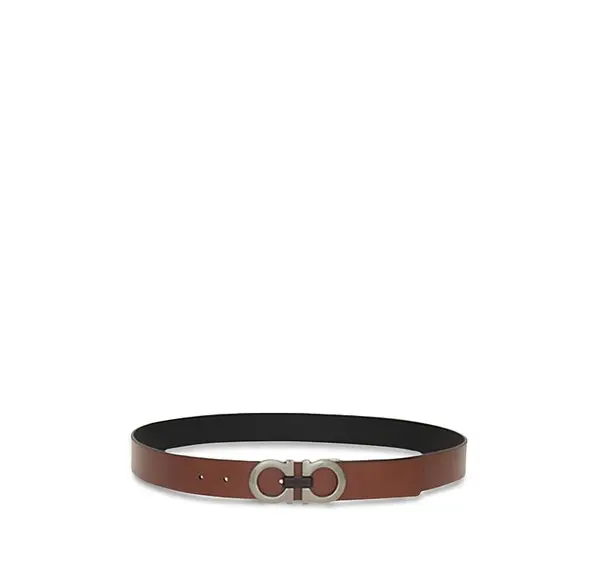 FERRAGAMO Reversible Gancini Belt - Mid Brown