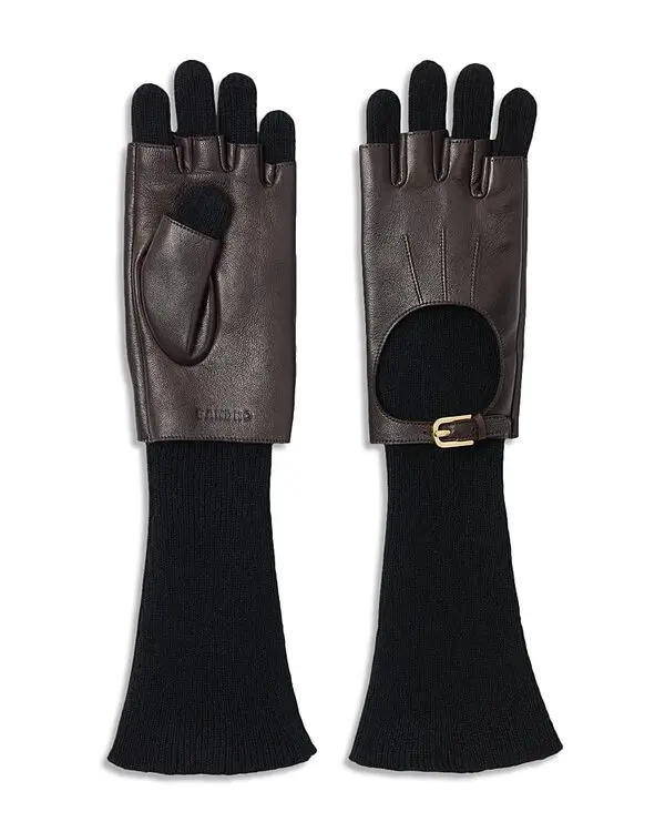 Sandro Two-in-one Leather And Knit Gloves - Black