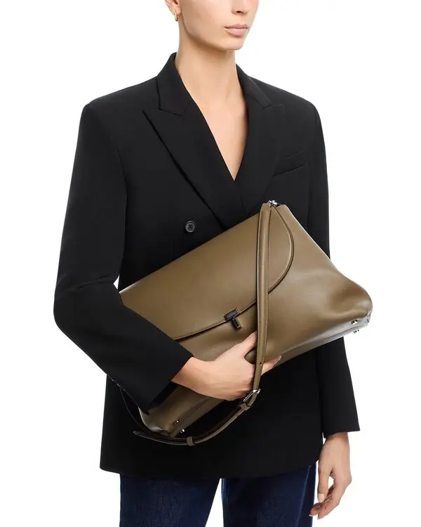 TOTEME T Lock Suede Satchel - Dark Brown