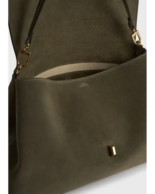 TOTEME T Lock Suede Satchel - Dark Brown