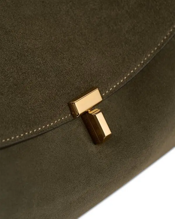 TOTEME T Lock Suede Satchel - Dark Brown