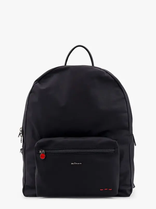 Kiton Nylon Backpack With Metal Logo - Black