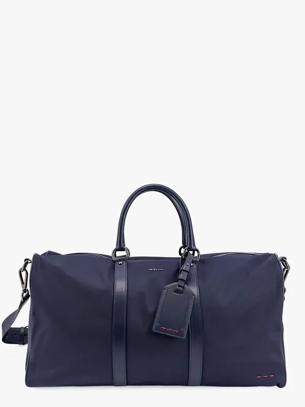 Kiton Nylon Duffle Bag With Leather Inserts - Blue