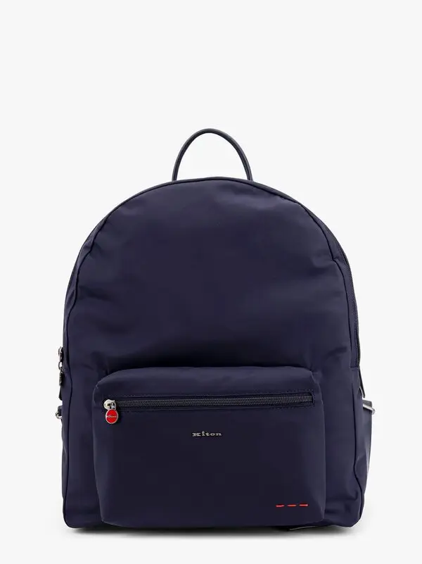 Kiton Nylon Backpack With Metal Lettering Logo - Blue