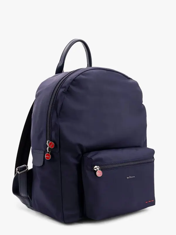 Kiton Nylon Backpack With Metal Lettering Logo - Blue