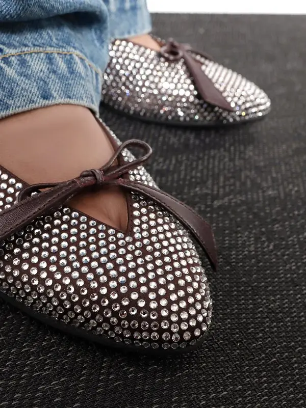Attico Kali Rhinestone Embellished Satin Ballerinas - Brown