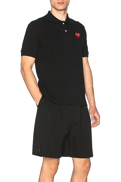 Play Comme Des Garcon Cotton Polo With Red Emblem - Black