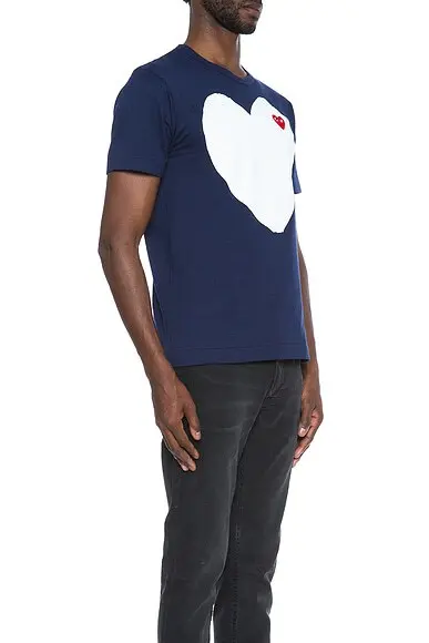 Play Comme Des Garcon Red Emblem Cotton Heart Tee - Navy
