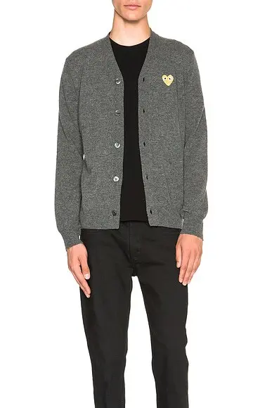 Play Comme Des Garcon Cardigan With Gold Emblem - Grey