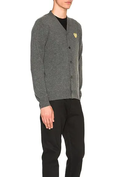 Play Comme Des Garcon Cardigan With Gold Emblem - Grey