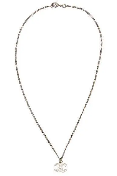 Chanel Cc Rhinestone Necklace - Silver