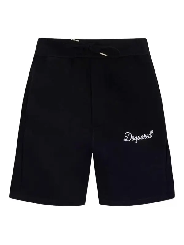 Dsquared2 Cotton Fleece Logo Drawstring Shorts - Black
