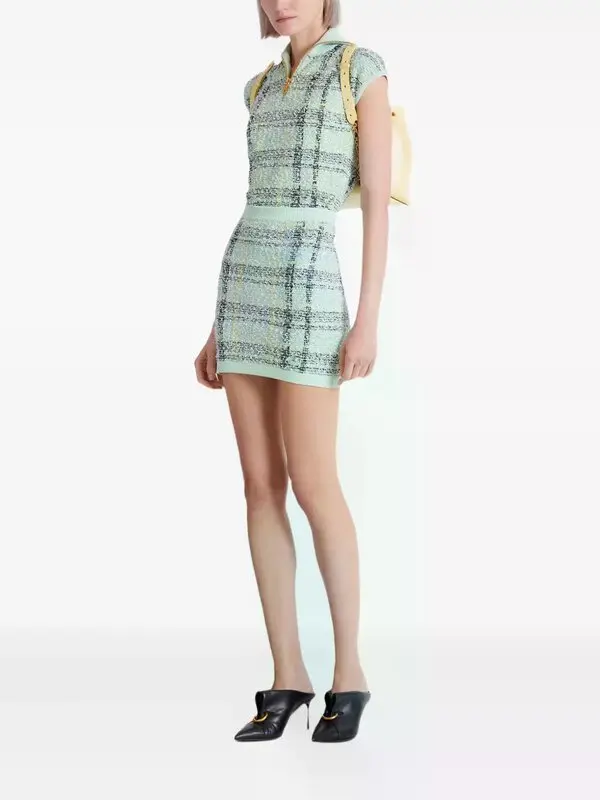 Balmain Mini Plaid Tweed Skirt