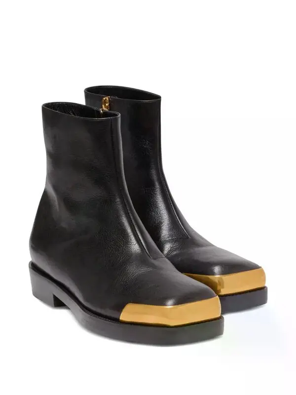 Balmain Square-toe Leather Boots With Gold Cap Toe