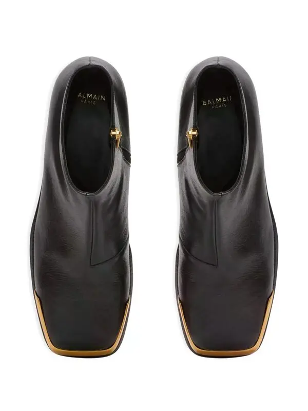 Balmain Square-toe Leather Boots With Gold Cap Toe