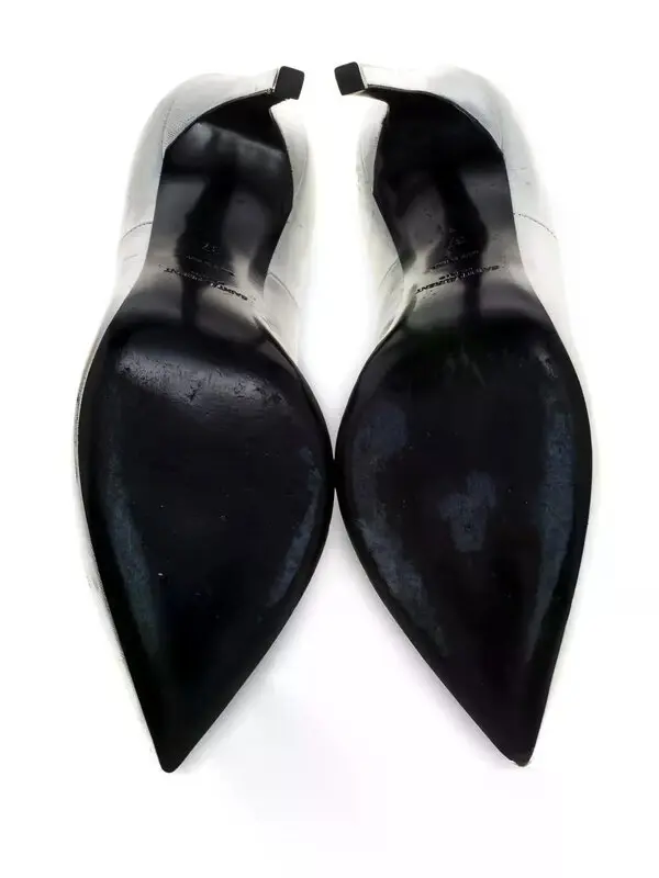 Saint Laurent Silver Leather Pointed Toe High Heel Pumps